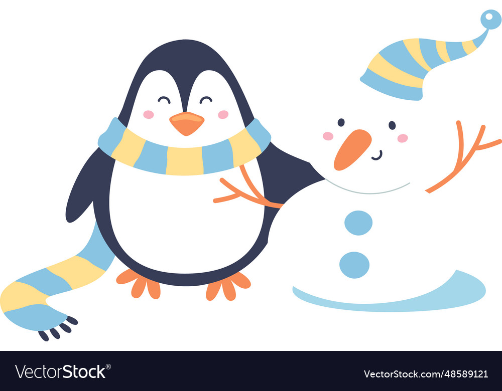 Penguin with snowman Royalty Free Vector Image
