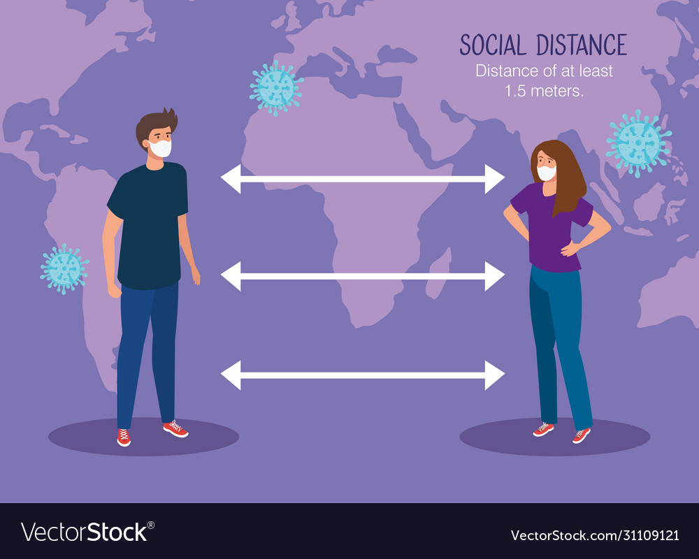 People using face masks with social distancing Vector Image