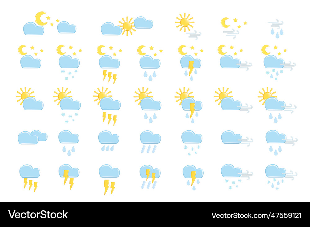 Realistic 3d design set of weather forecast Vector Image