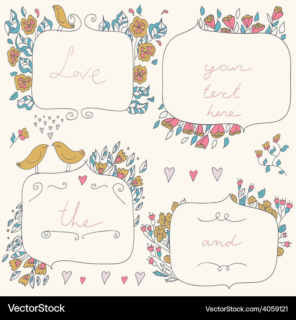 Romantic set of floral frames with couple Vector Image