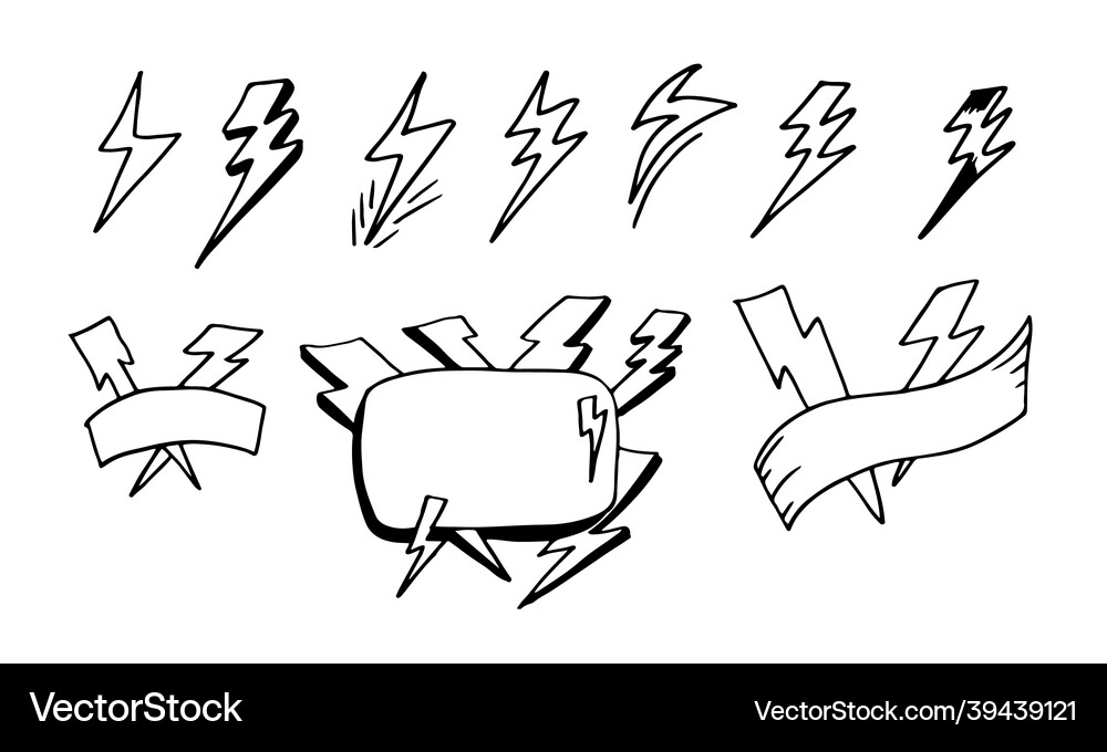 Set of hand drawn doodle electric lightning bolt Vector Image