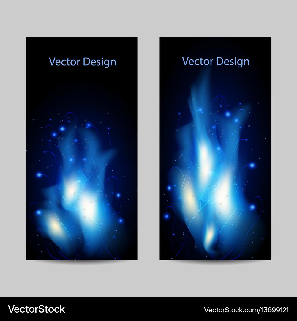 Set of vertical banners with abstract blue fire Vector Image