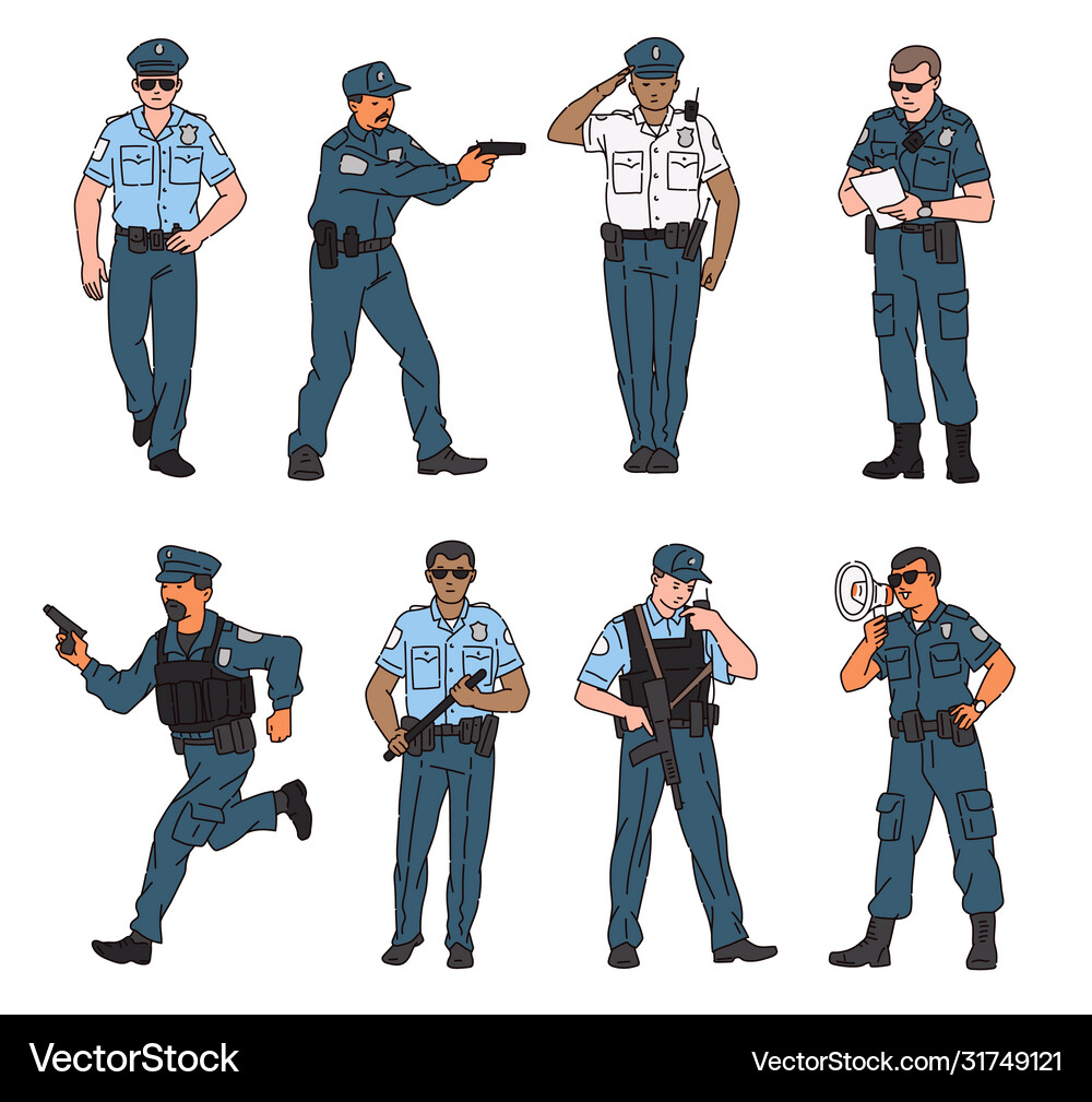 Set policeman characters Royalty Free Vector Image