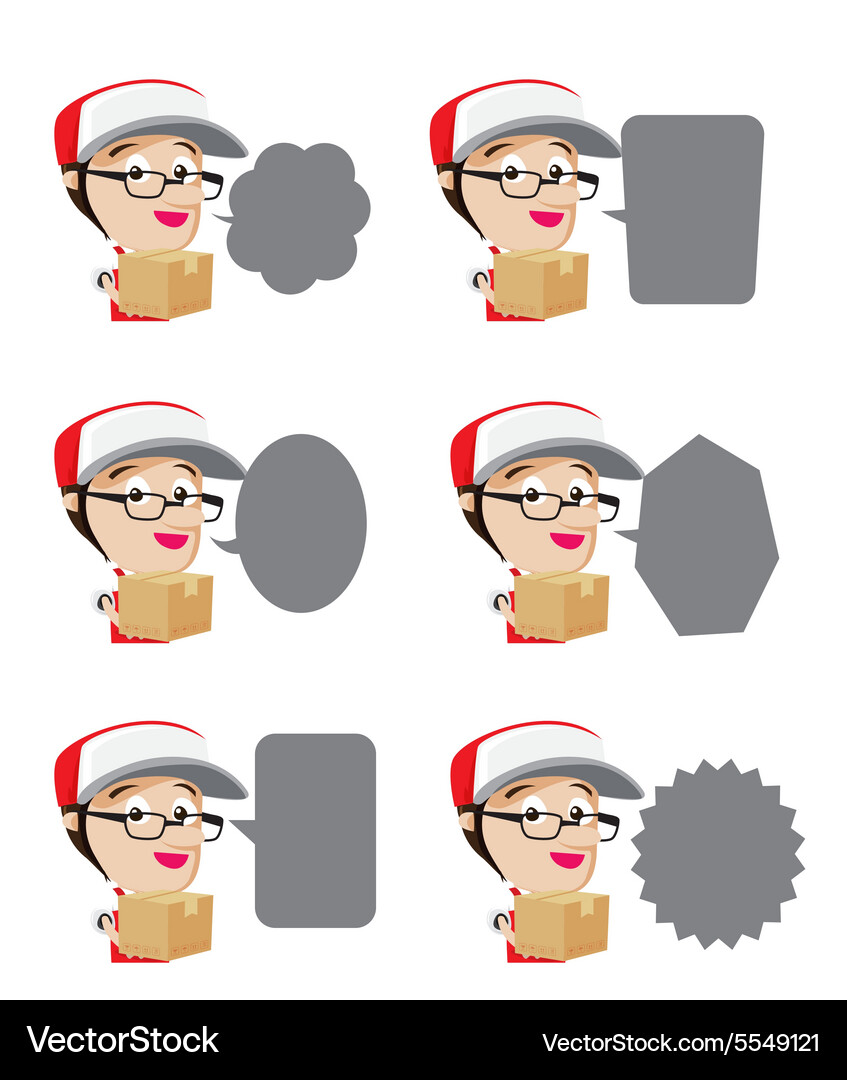 Set smile delivery man cartoon box in hand Vector Image