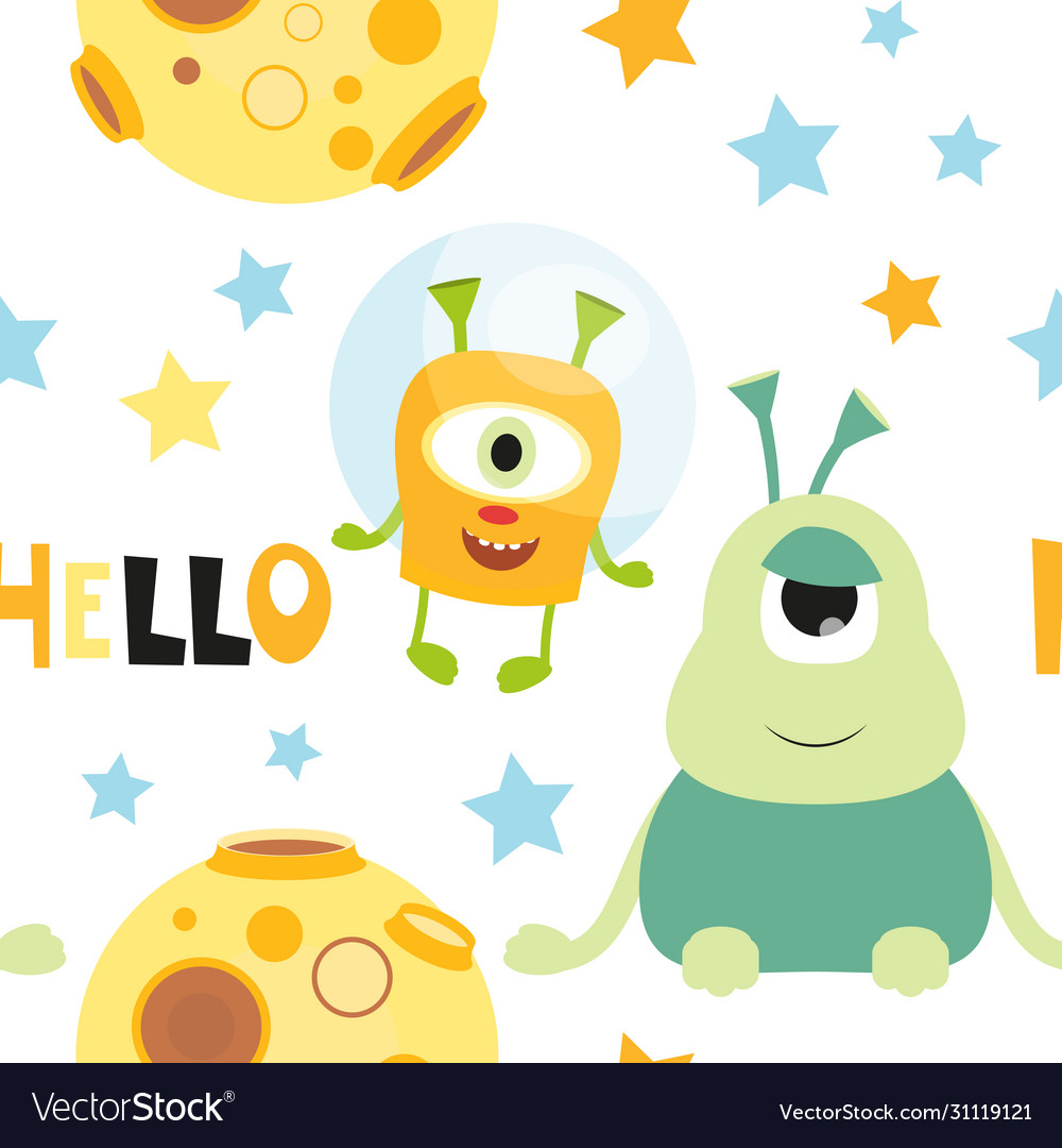 Space monsters seamless pattern Royalty Free Vector Image