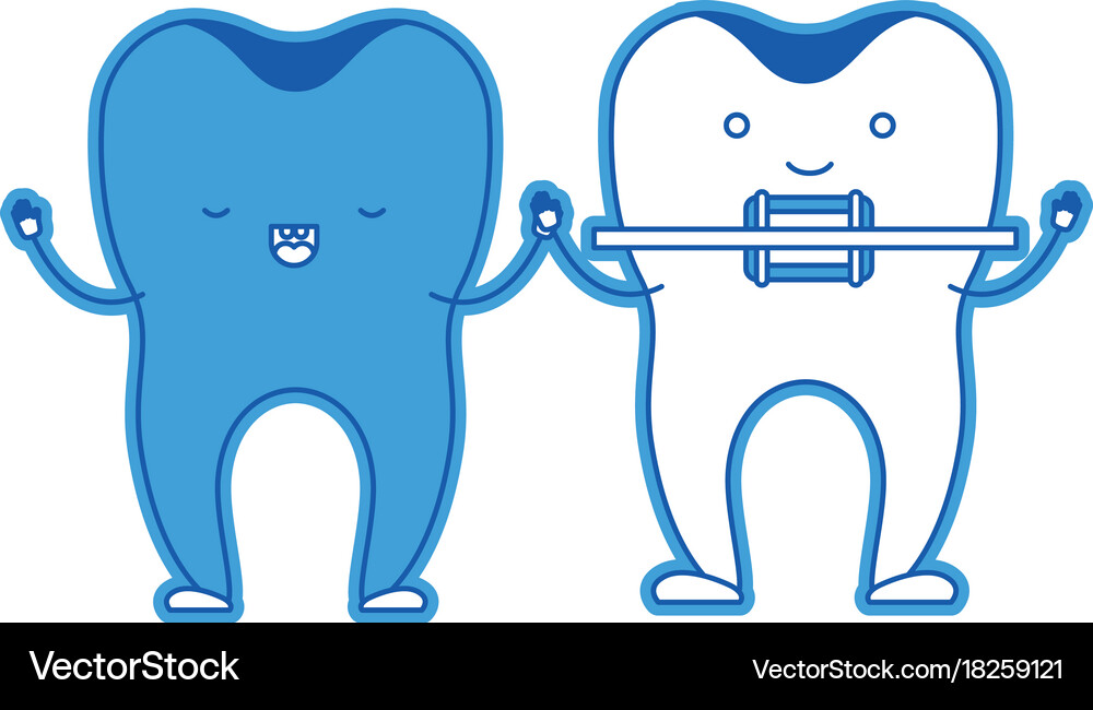 Teeth cartoon holding hands and one with dental Vector Image