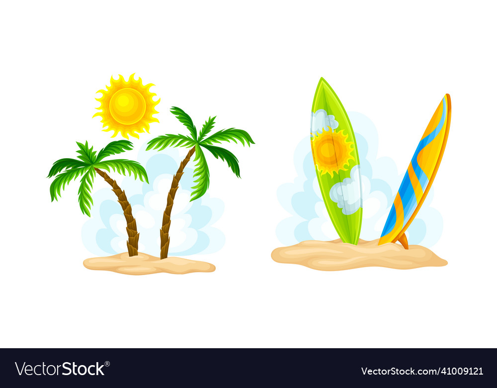 Tropical summer beach with palm trees Royalty Free Vector