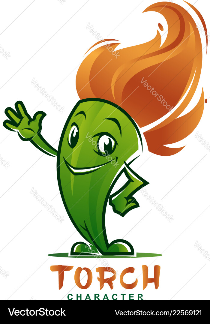 Waving torch character mascot with flaming head Vector Image