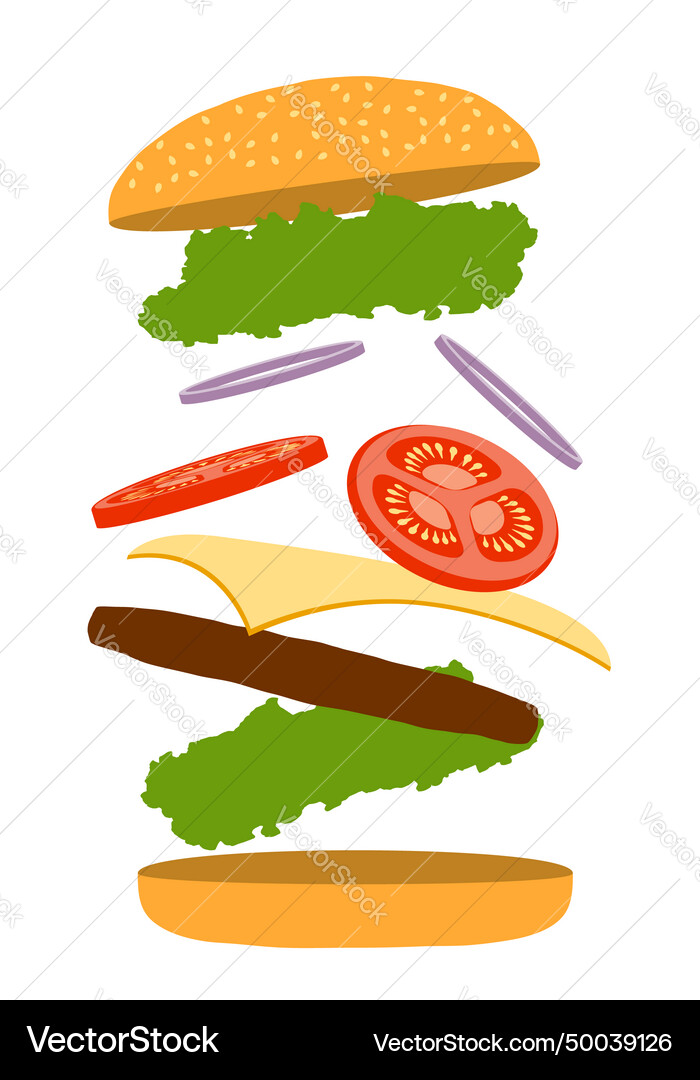 Classic hamburger with meat chop tomato onion Vector Image