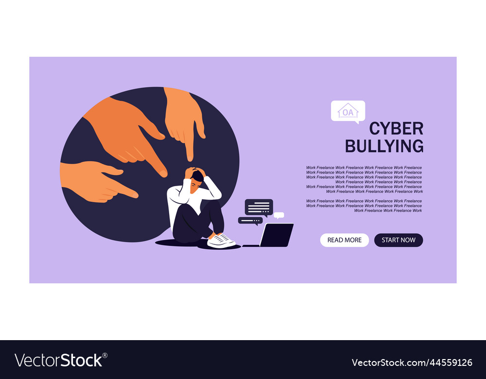 Cyber bullying landing page depressed man sitting Vector Image
