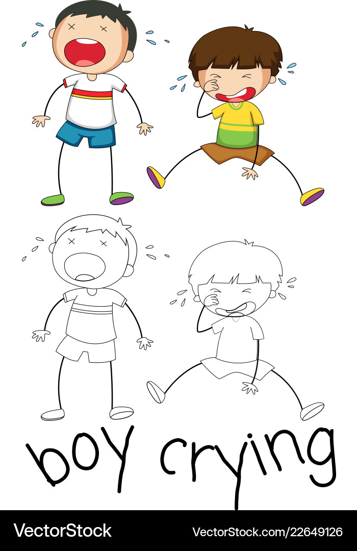 Doodle graphic of boy crying Royalty Free Vector Image