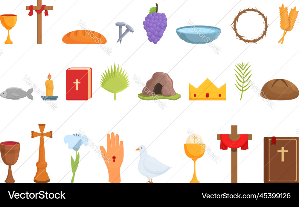 Holy week icons set cartoon easter happy Vector Image