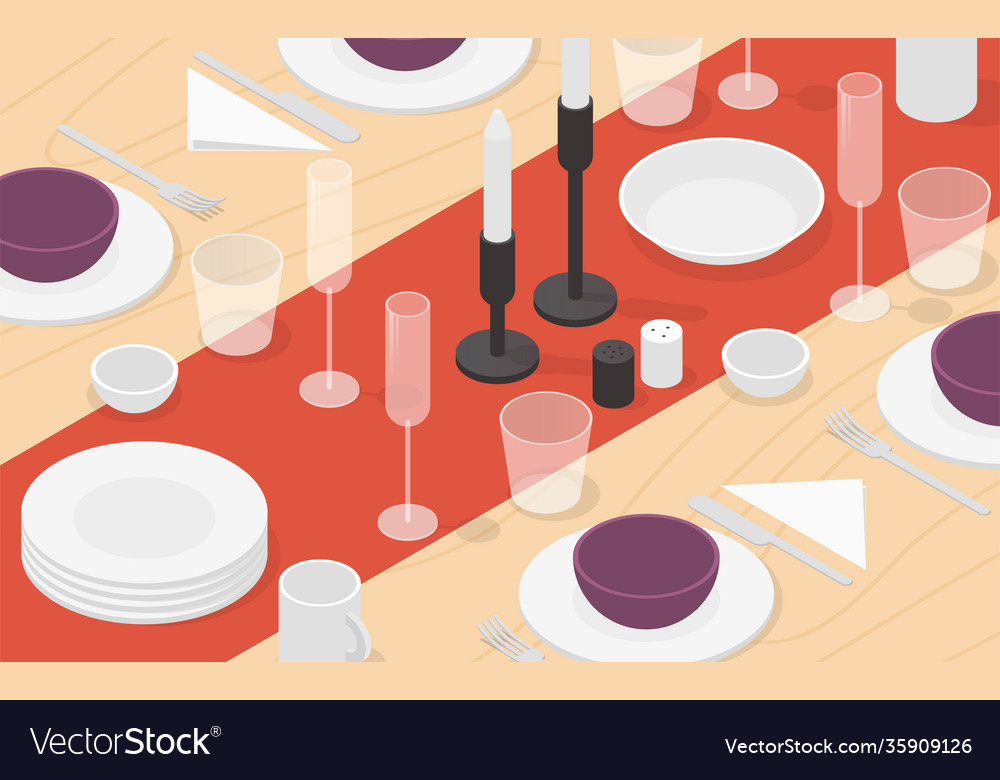 Isometric table setting Royalty Free Vector Image