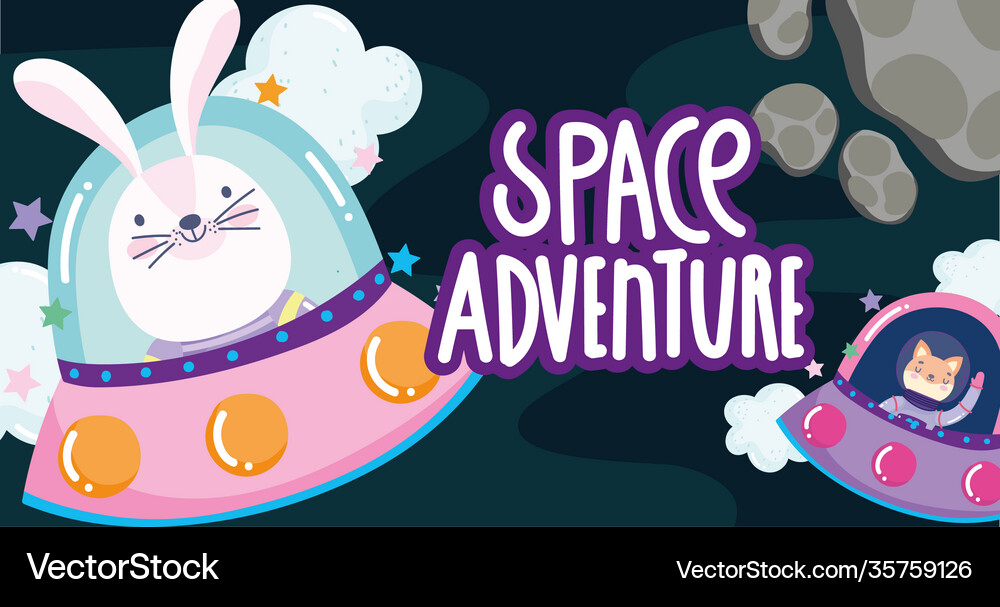 Space astronaut rabbit cat in spaceship adventure Vector Image