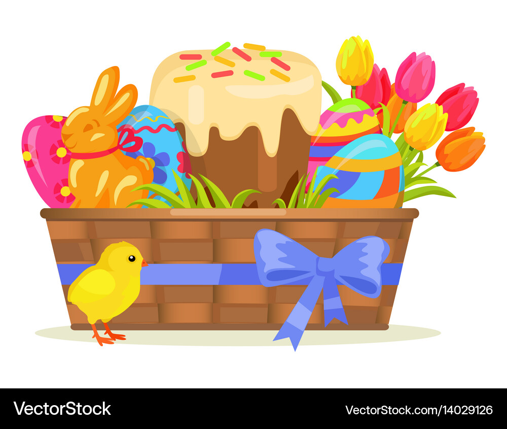 Sweet cake chocolate bunny color eggs on easter Vector Image