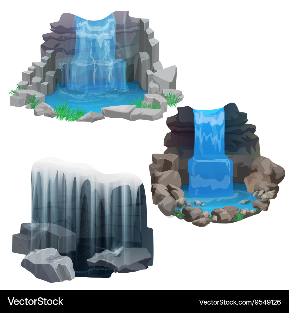 Tropical jungle waterfall set ice frozen Vector Image
