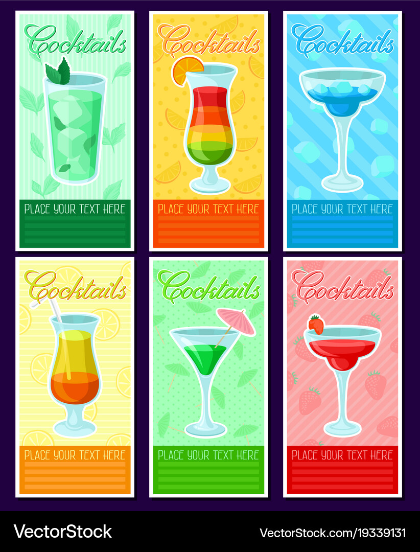 Alcoholic cocktails banners set summer drinks Vector Image