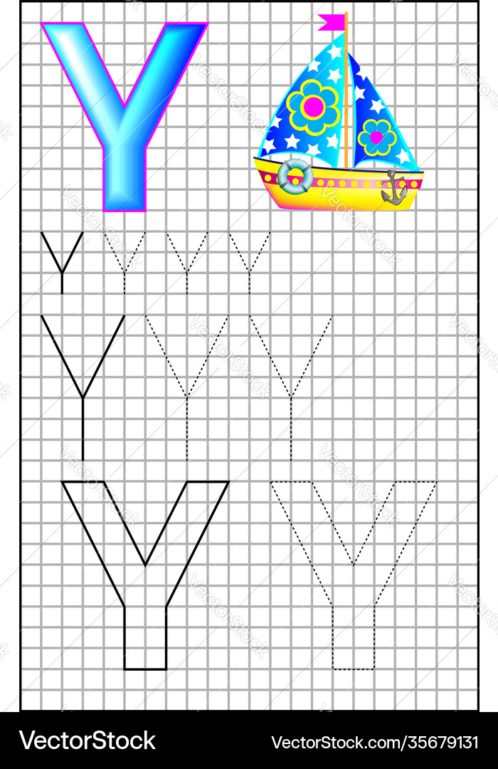 Educational page with letter y on a square paper Vector Image