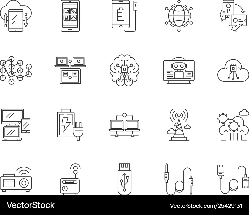 Electronic connectors line icons signs Royalty Free Vector