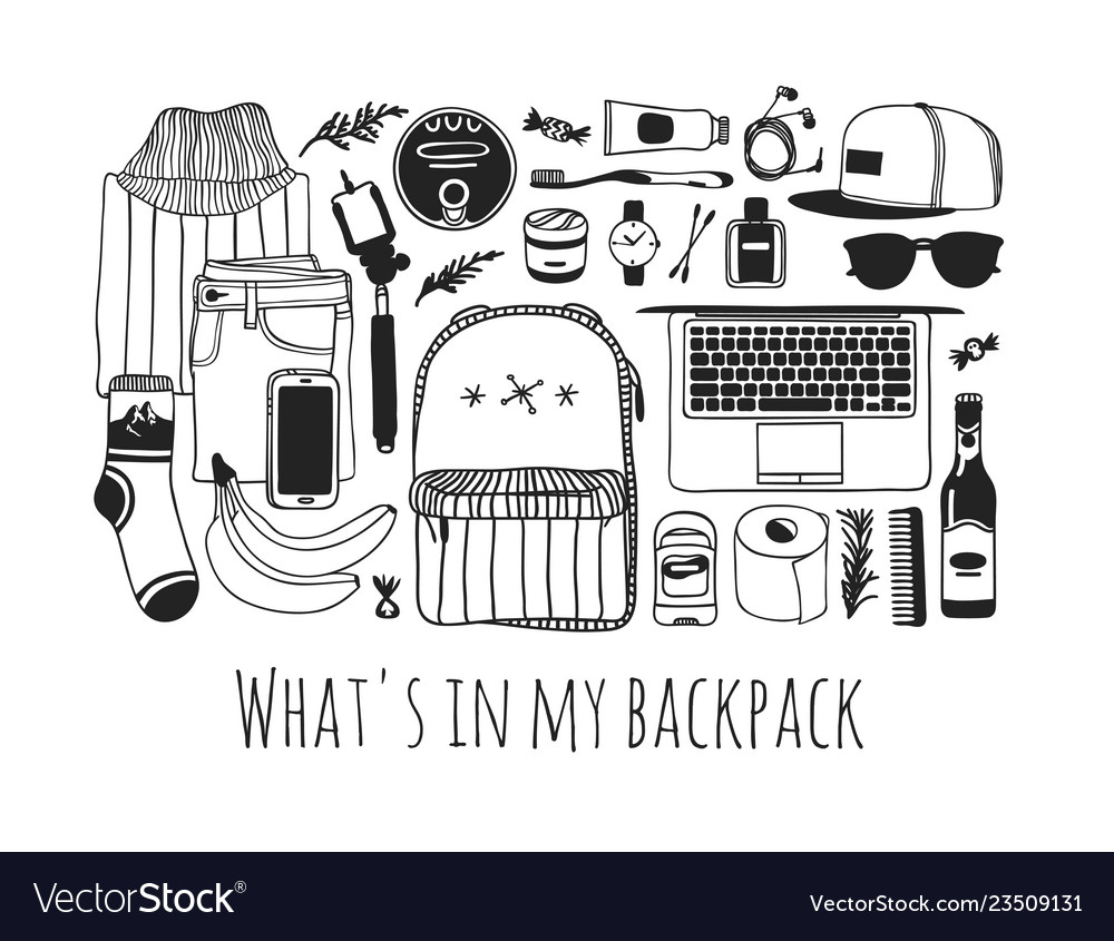 Hand drawn fashion what is in my bag picture Vector Image