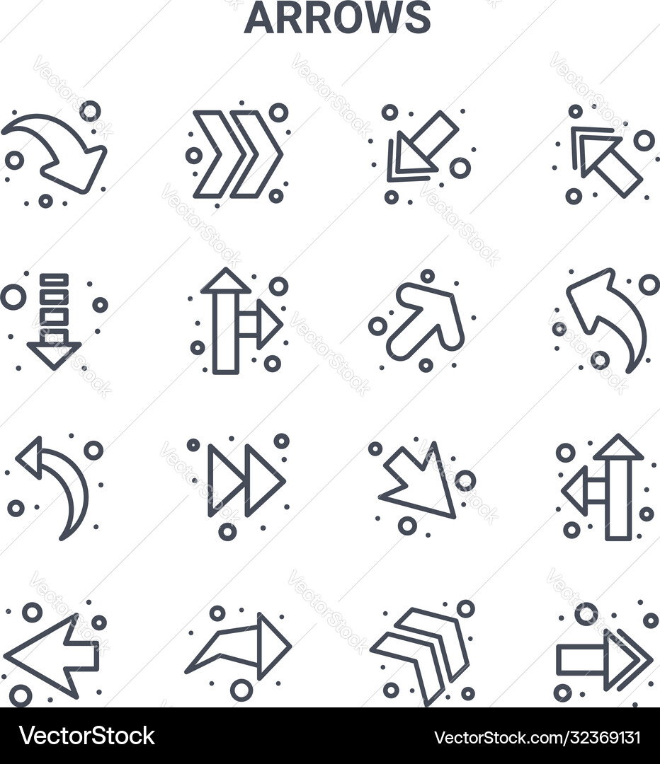 Set 16 arrows concept line icons 64x64 thin Vector Image