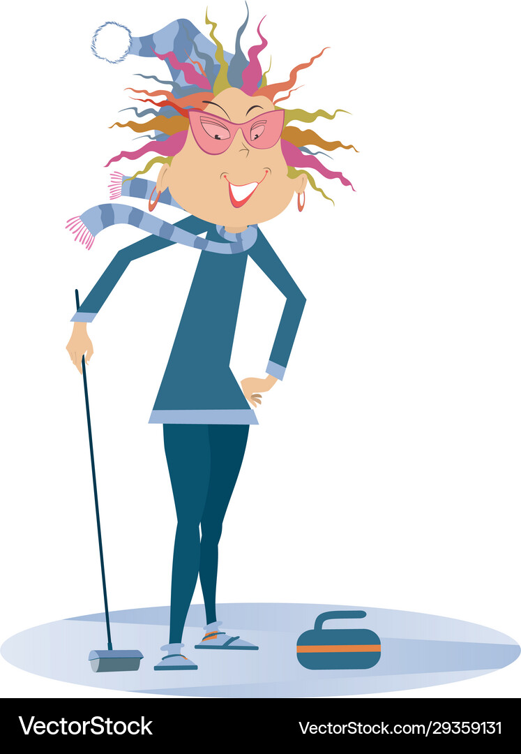 Smiling young woman plays curling Royalty Free Vector Image