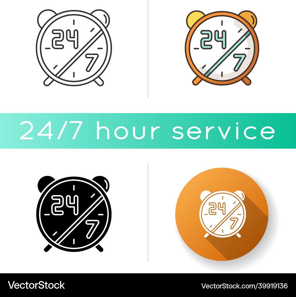 24 7 hours service icon alarm clock for highly Vector Image