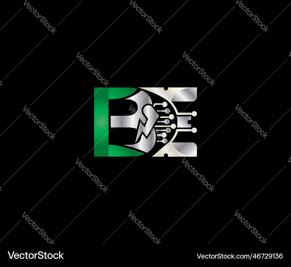 Be letter logo design green or silver color Vector Image