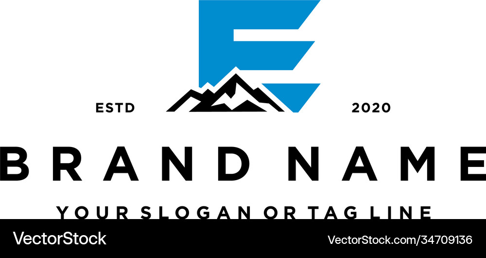 Letter e mountain logo design concept Royalty Free Vector