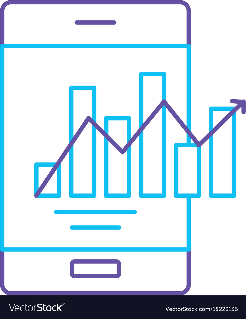 Line smartphone technology with statistics bar Vector Image