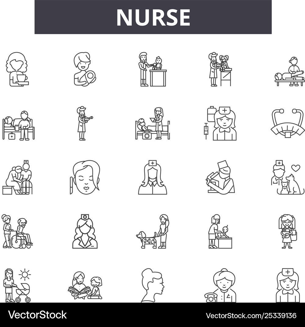 Nurse line icons signs set linear Royalty Free Vector Image