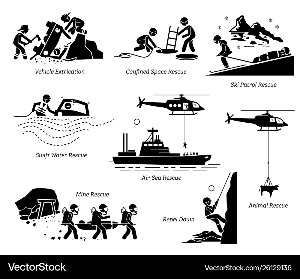 Rescue operations pictograms depict life saving Vector Image