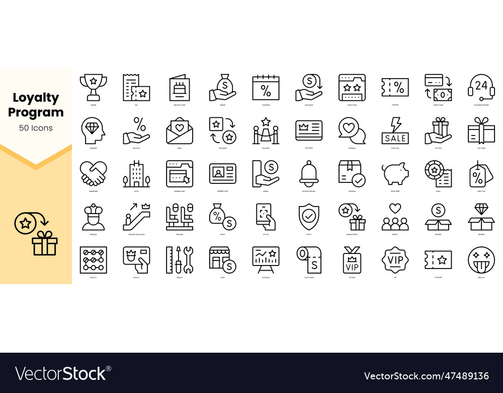 Set of loyalty program icons simple line art Vector Image