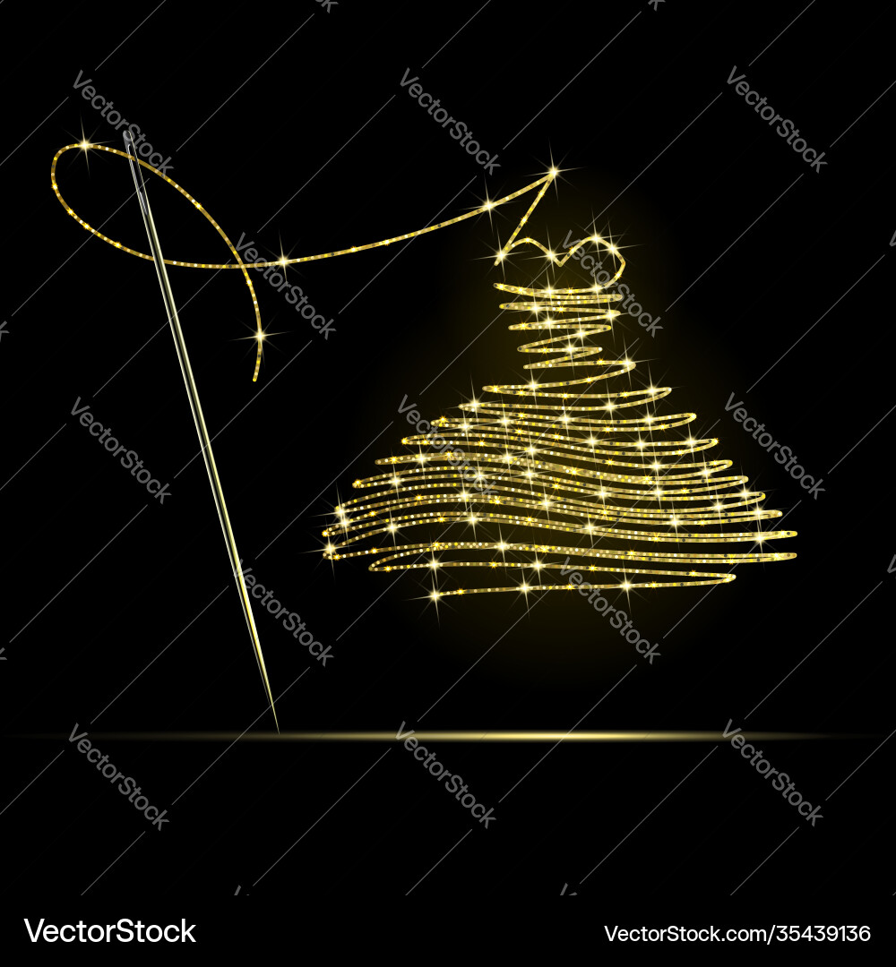 Sewing needle with gold thread embroidery in the Vector Image