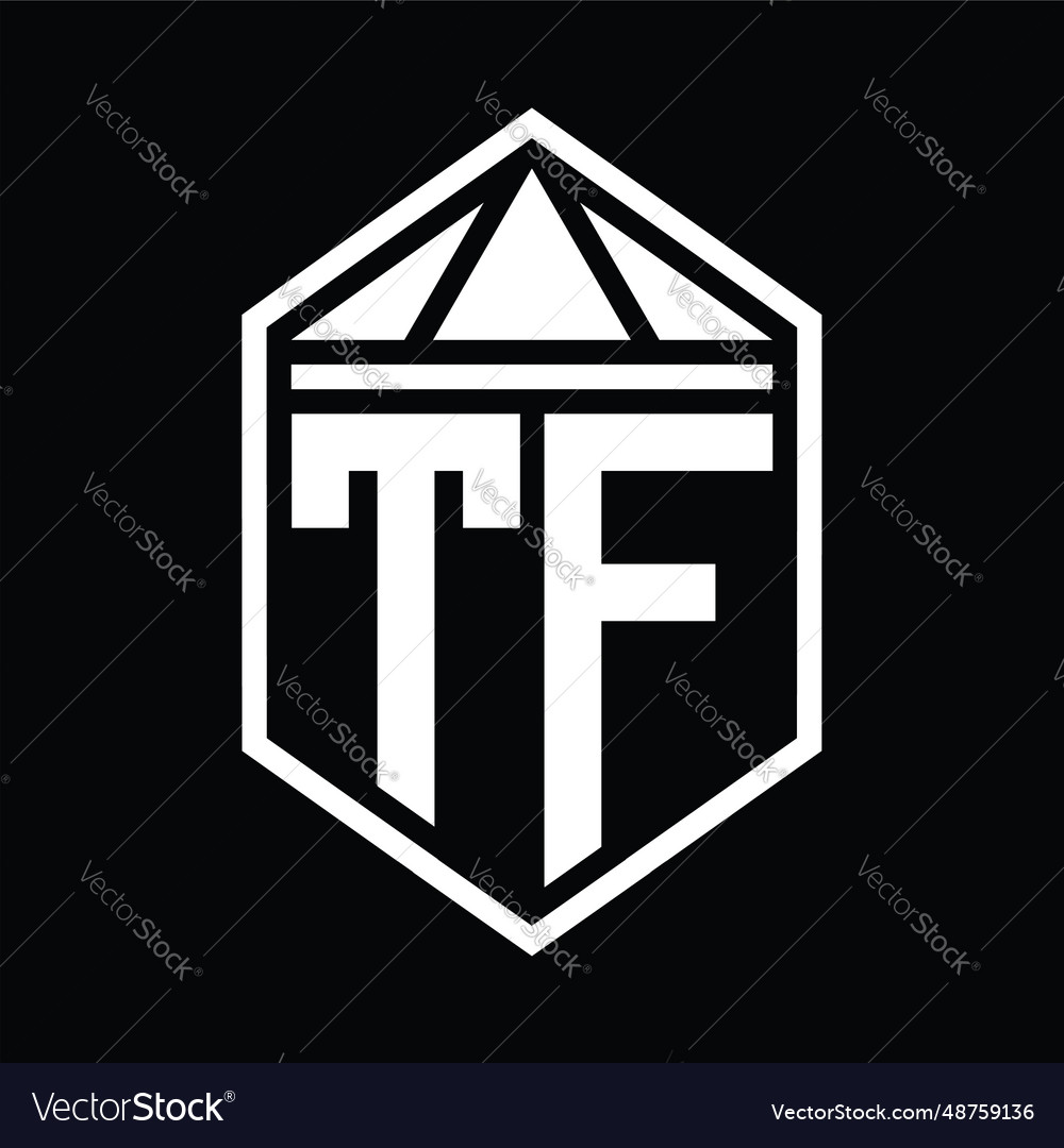 Tf letter logo monogram hexagon shield shape Vector Image