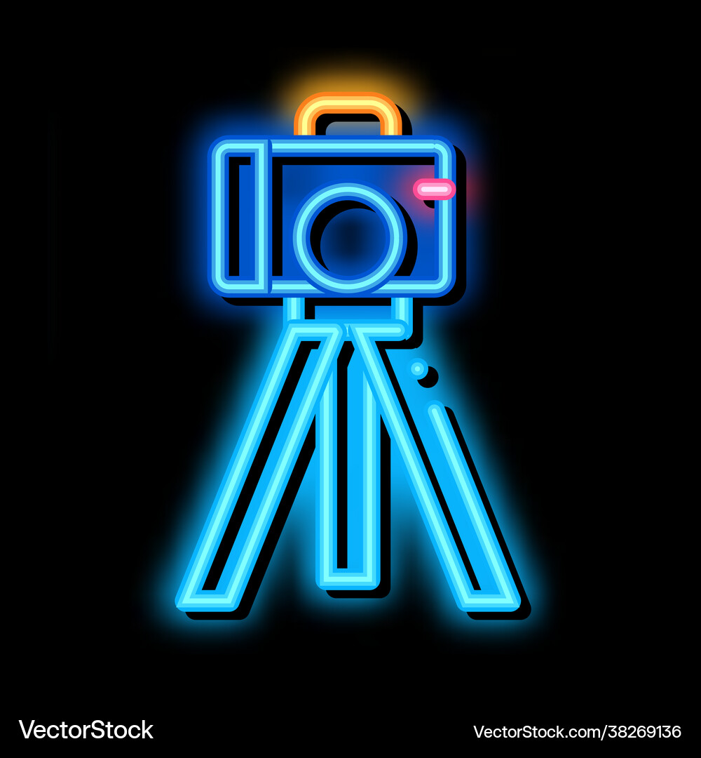 Video camera with tripod neon glow icon Royalty Free Vector
