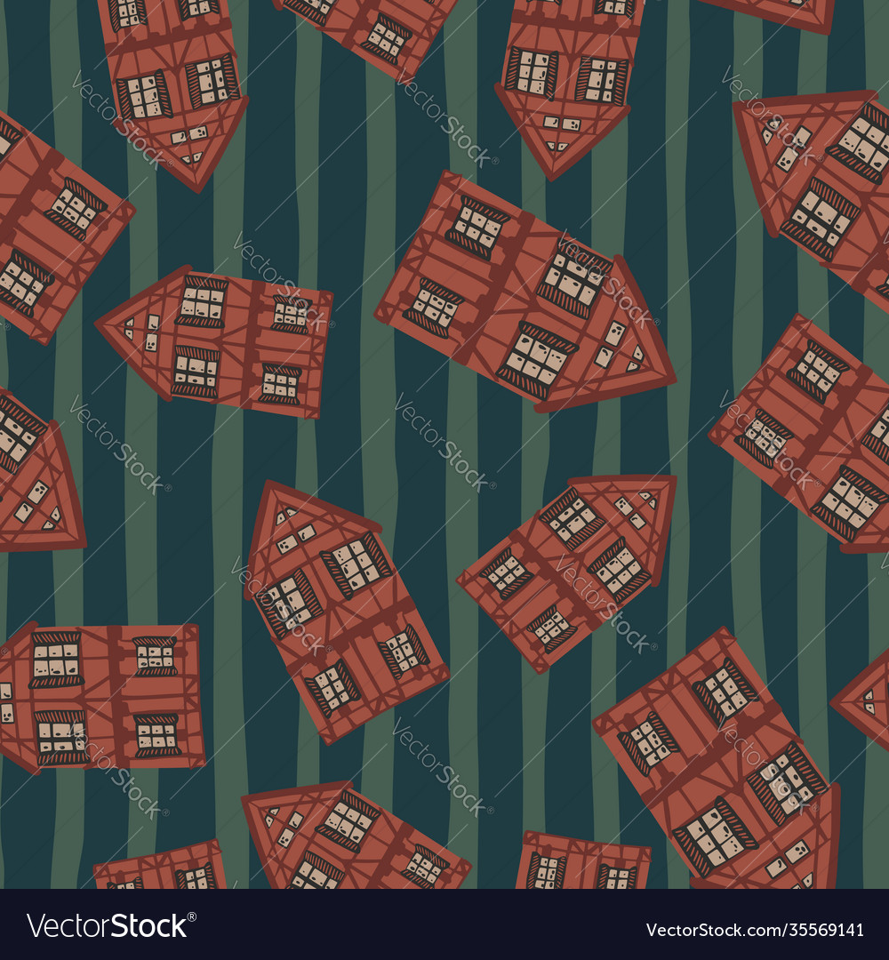 Random seamless pattern with maroon simple house Vector Image