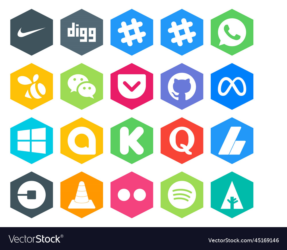 20 social media icon pack including adsense quora Vector Image