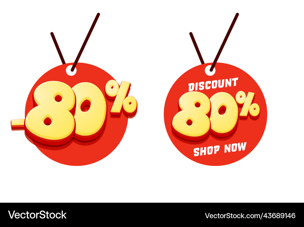 80 percent off discount red tag template set Vector Image
