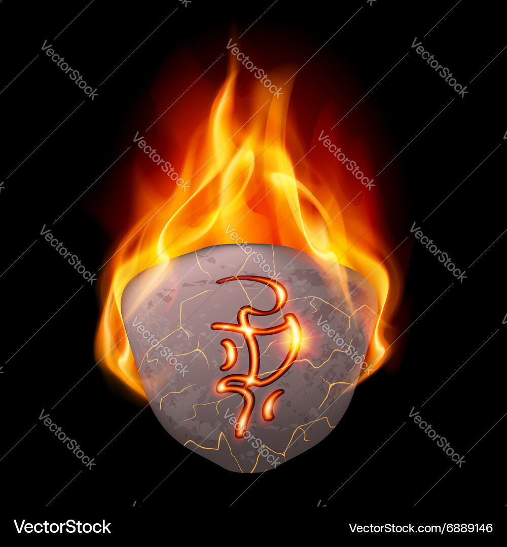 Burning stone with magic rune Royalty Free Vector Image