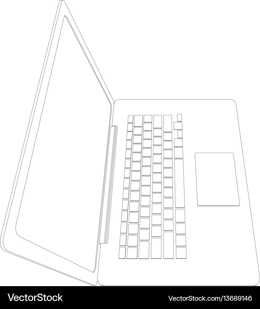 Drawing of wire-frame open laptop Royalty Free Vector Image