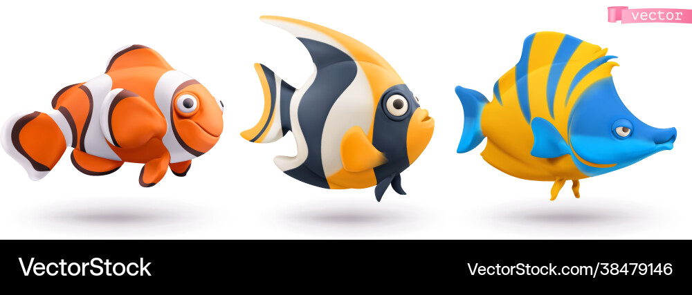 Funny tropical fish clownfish angelfish Royalty Free Vector