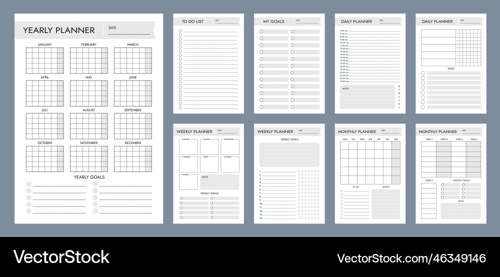 Planner page templates for year month everyday Vector Image