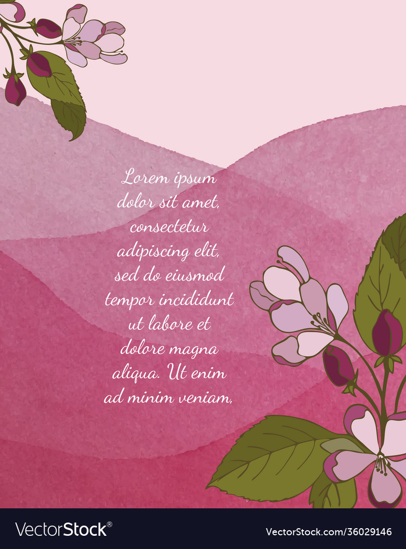 Postcard background watercolor pink with a branch Vector Image