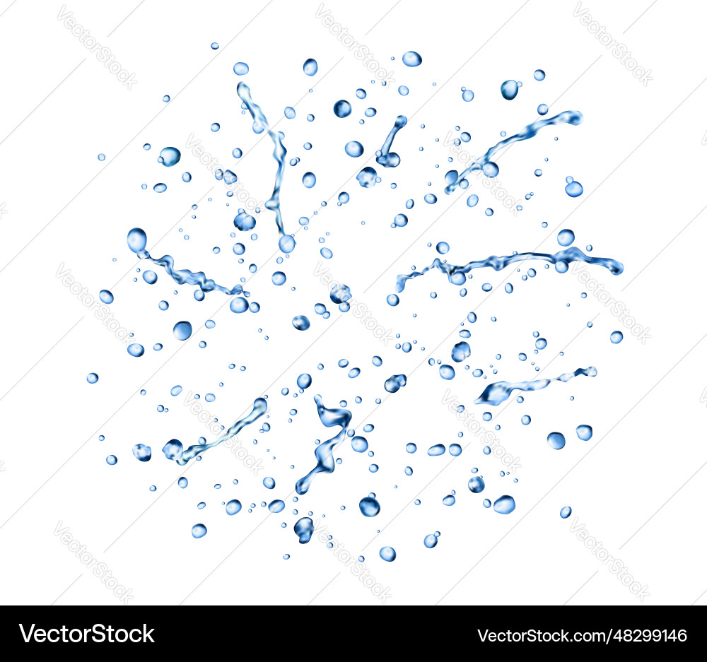 Realistic rain blue water drops and splatters Vector Image