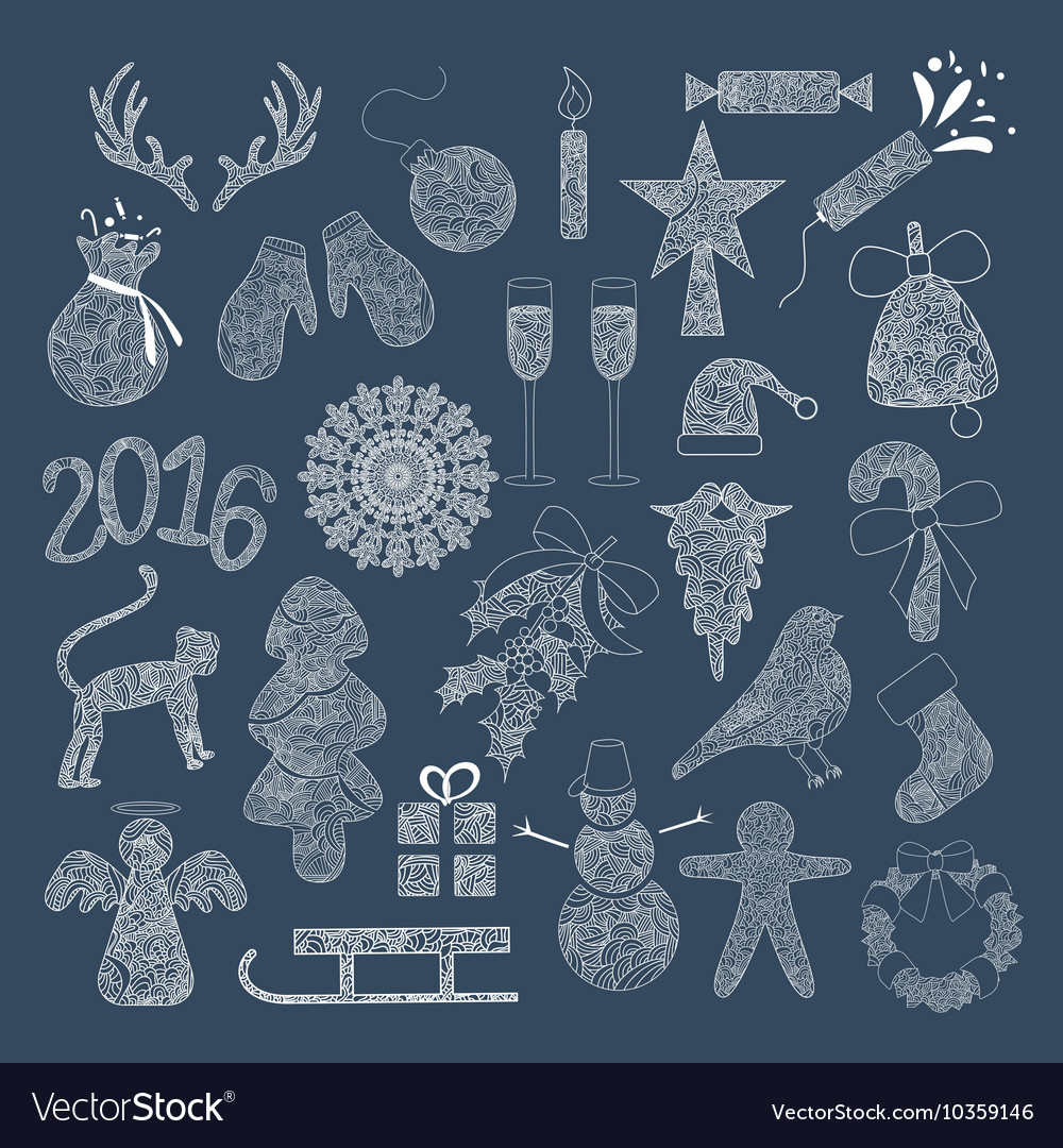 Set of icon with line ornament christmas Vector Image