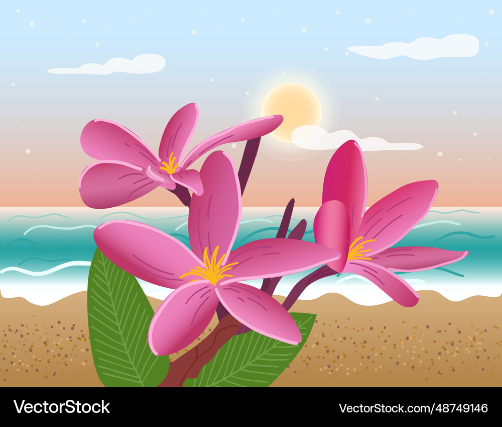 Tropical flower on the seashore Royalty Free Vector Image