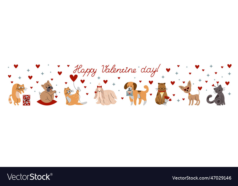 Valentines day pets cartoon cat and dog Royalty Free Vector