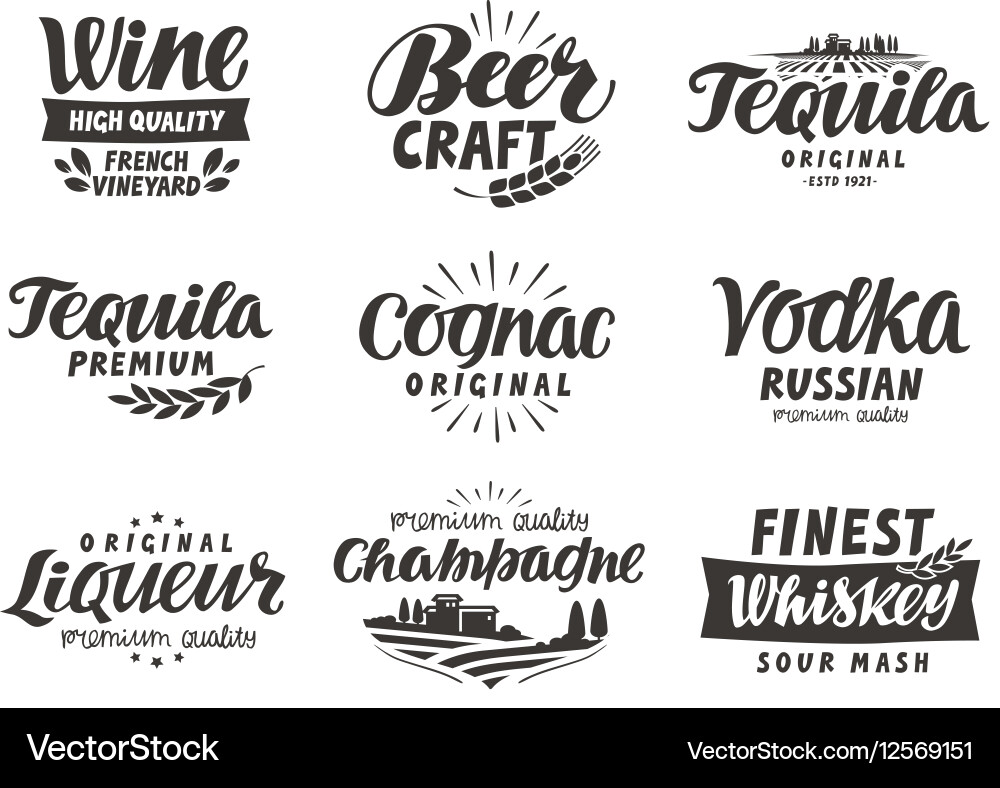 Alcoholic drink collection lettering labels Vector Image