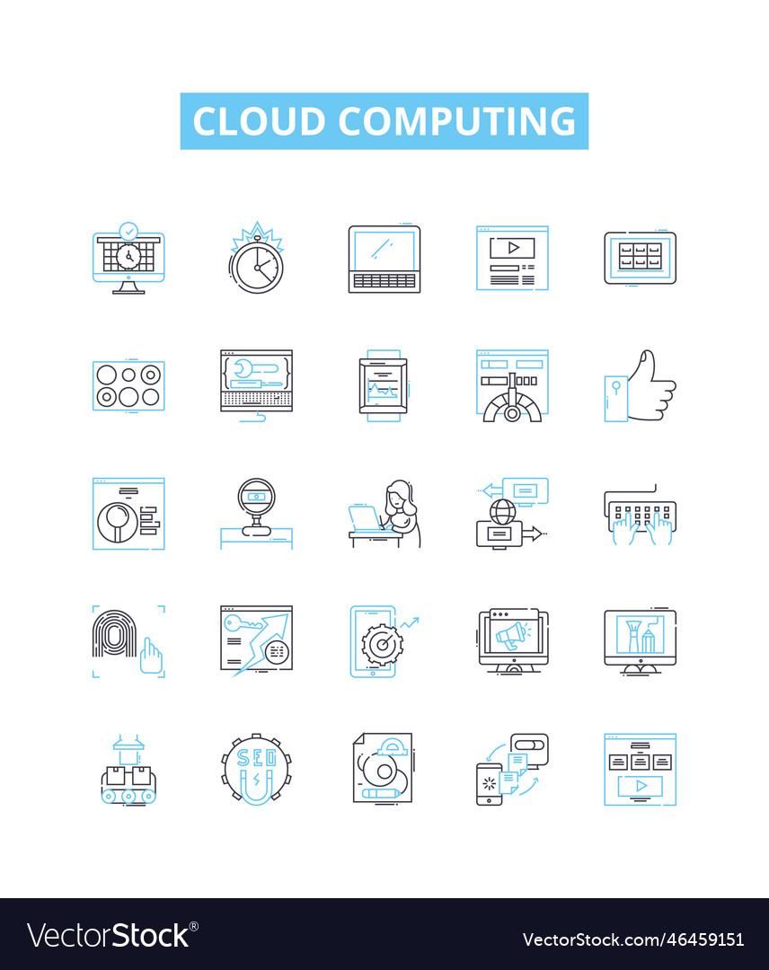 Cloud computing line icons set Royalty Free Vector Image